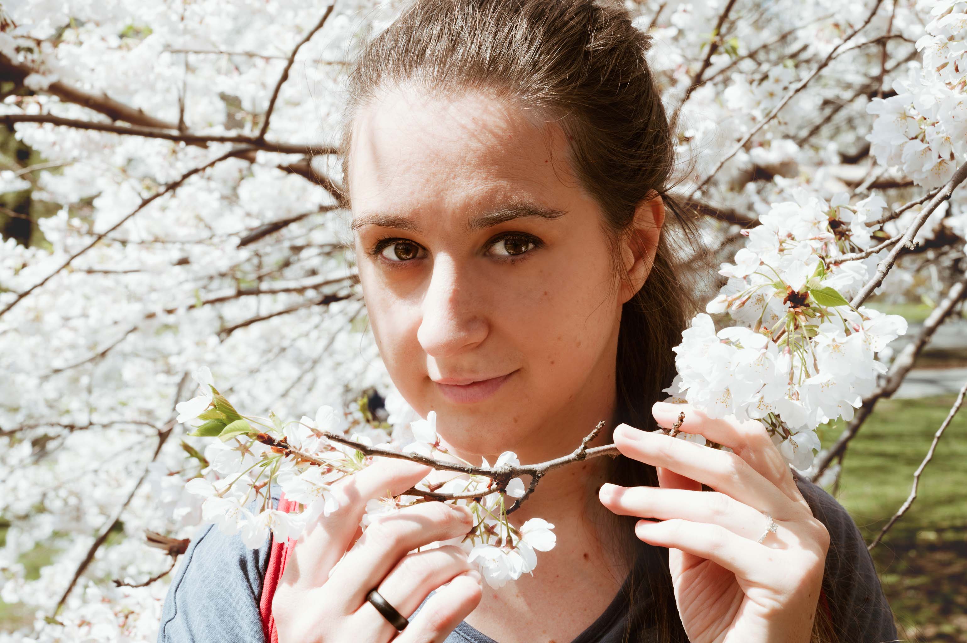 Cherry Blossoms in Central Park – The Girl with The Red Backpack